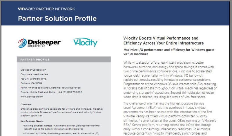 VMware Solution Brief: V-locity - Condusiv - The Diskeeper Company